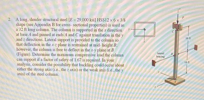 Solved 161 2. A long, slender structural steel [E = 29,000 | Chegg.com