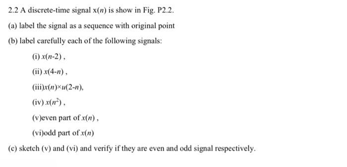 Solved 2.2 A discrete-time signal x(n) is show in Fig. P2.2. | Chegg.com