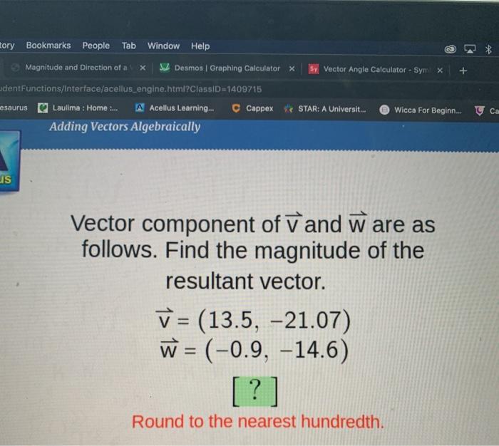 AA Vector Angle Calculator - Sym X + tory Bookmarks | Chegg.com