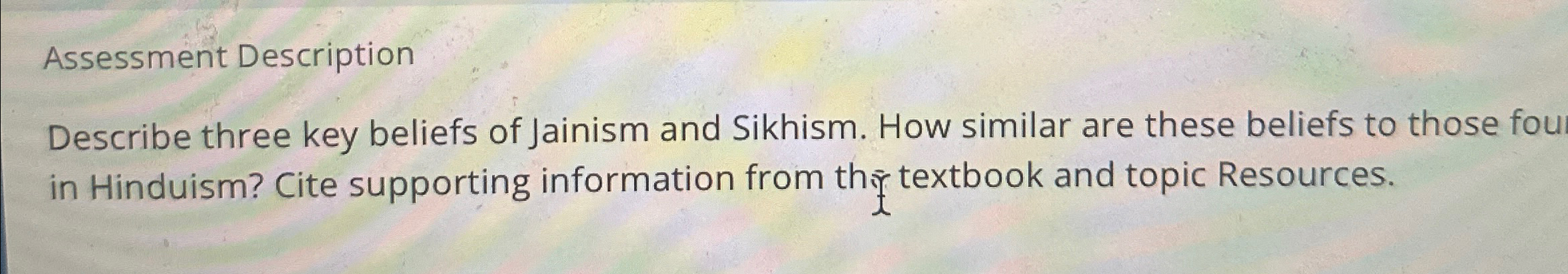 Solved Assessment DescriptionDescribe three key beliefs of | Chegg.com
