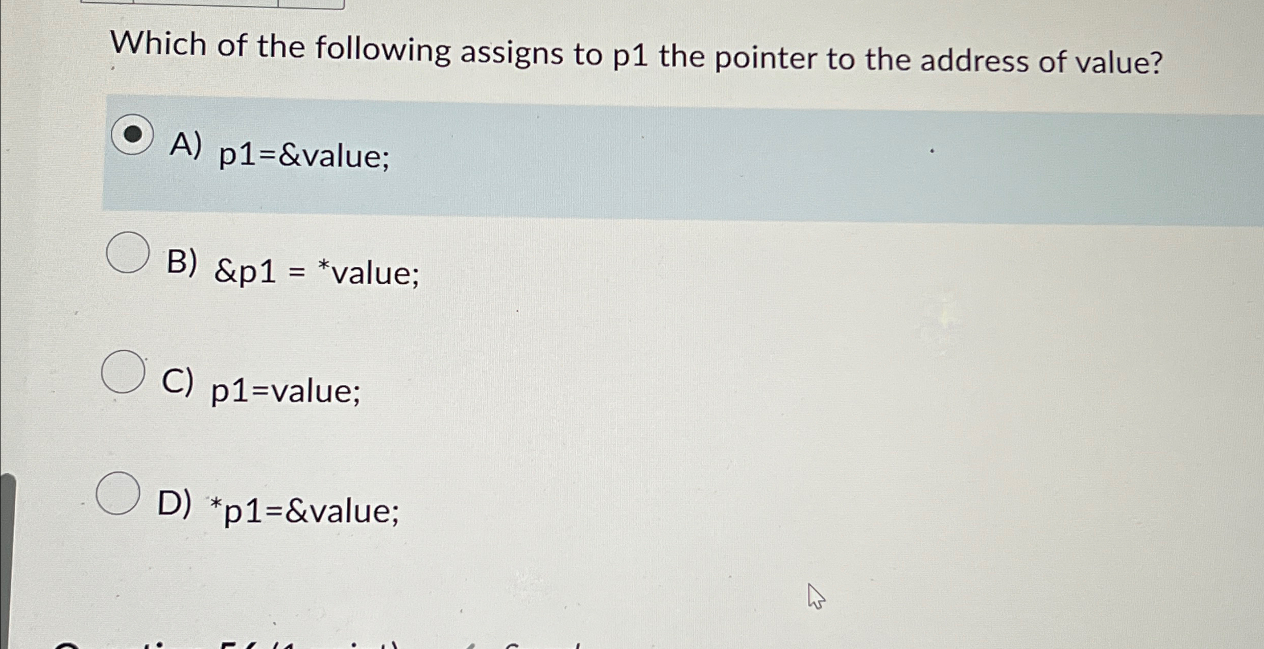 Solved Which of the following assigns to p1 ﻿the pointer to | Chegg.com