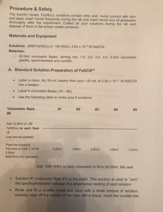Procedure & Safety The Iron(III) nitrate, Fe(NO3), | Chegg.com