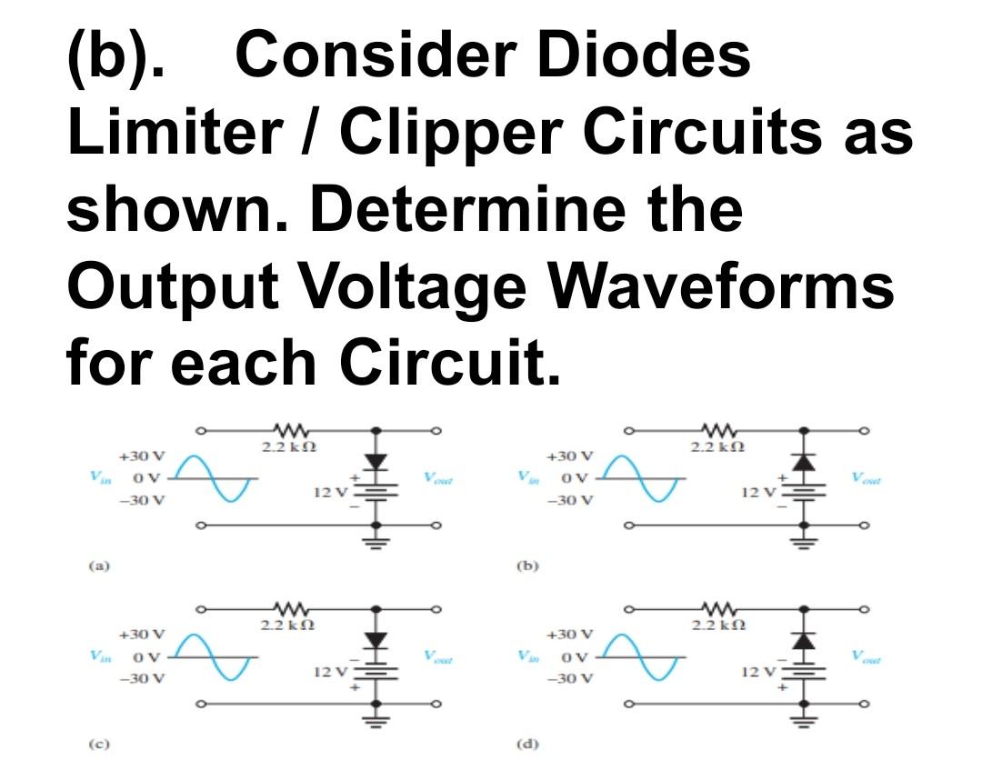 Solved (b). Consider Diodes Limiter / Clipper Circuits as | Chegg.com