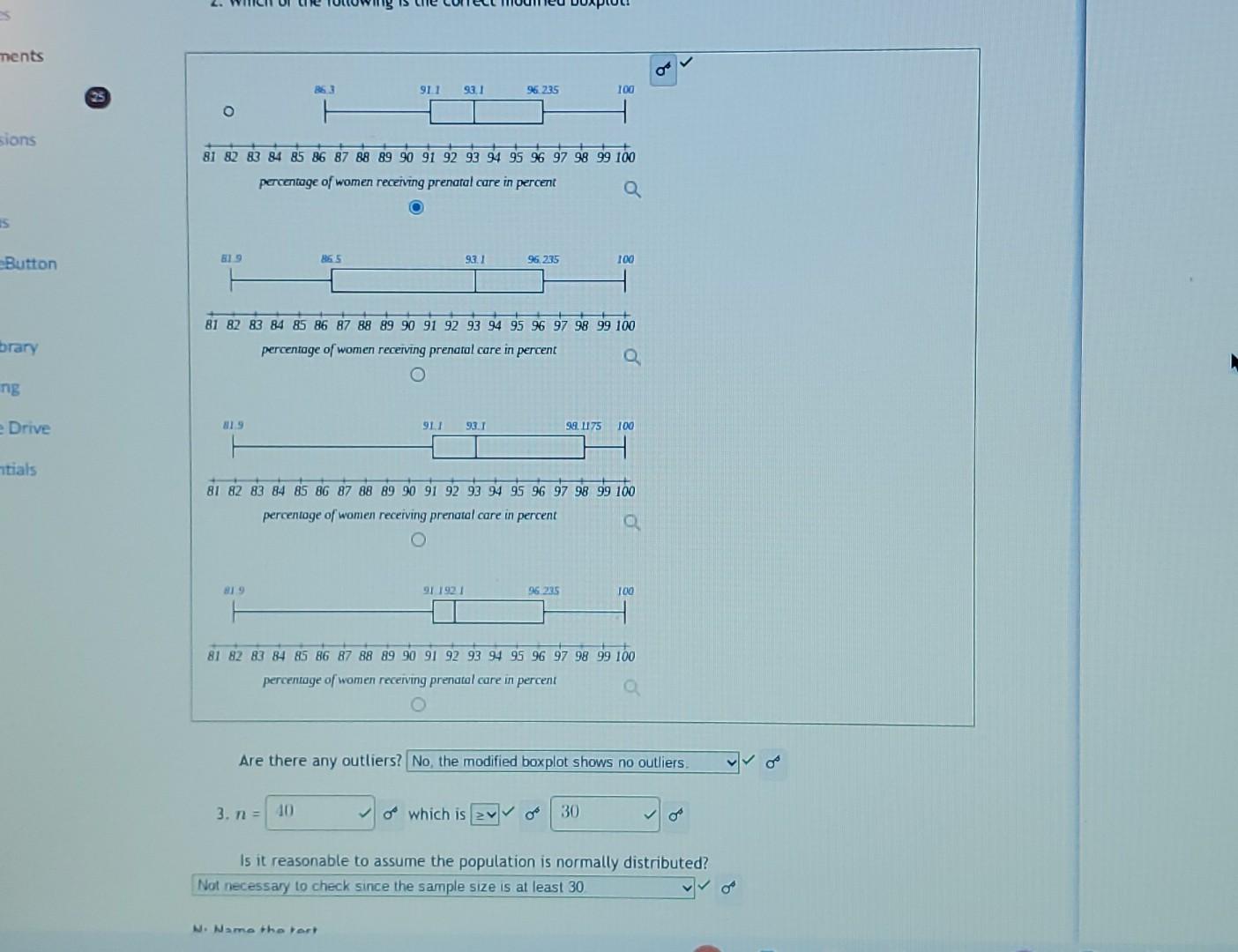 Solved \r\n\r\nAre there any outliers? 3. \\( n= \\) \\( | Chegg.com