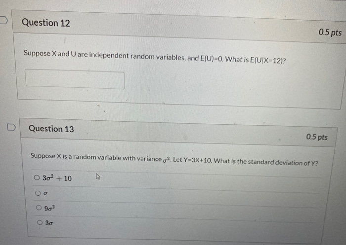 Solved Question 12 0.5 pts Suppose X and U are independent | Chegg.com