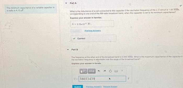 Solved The minimum capacitance of a variable capacitor in | Chegg.com