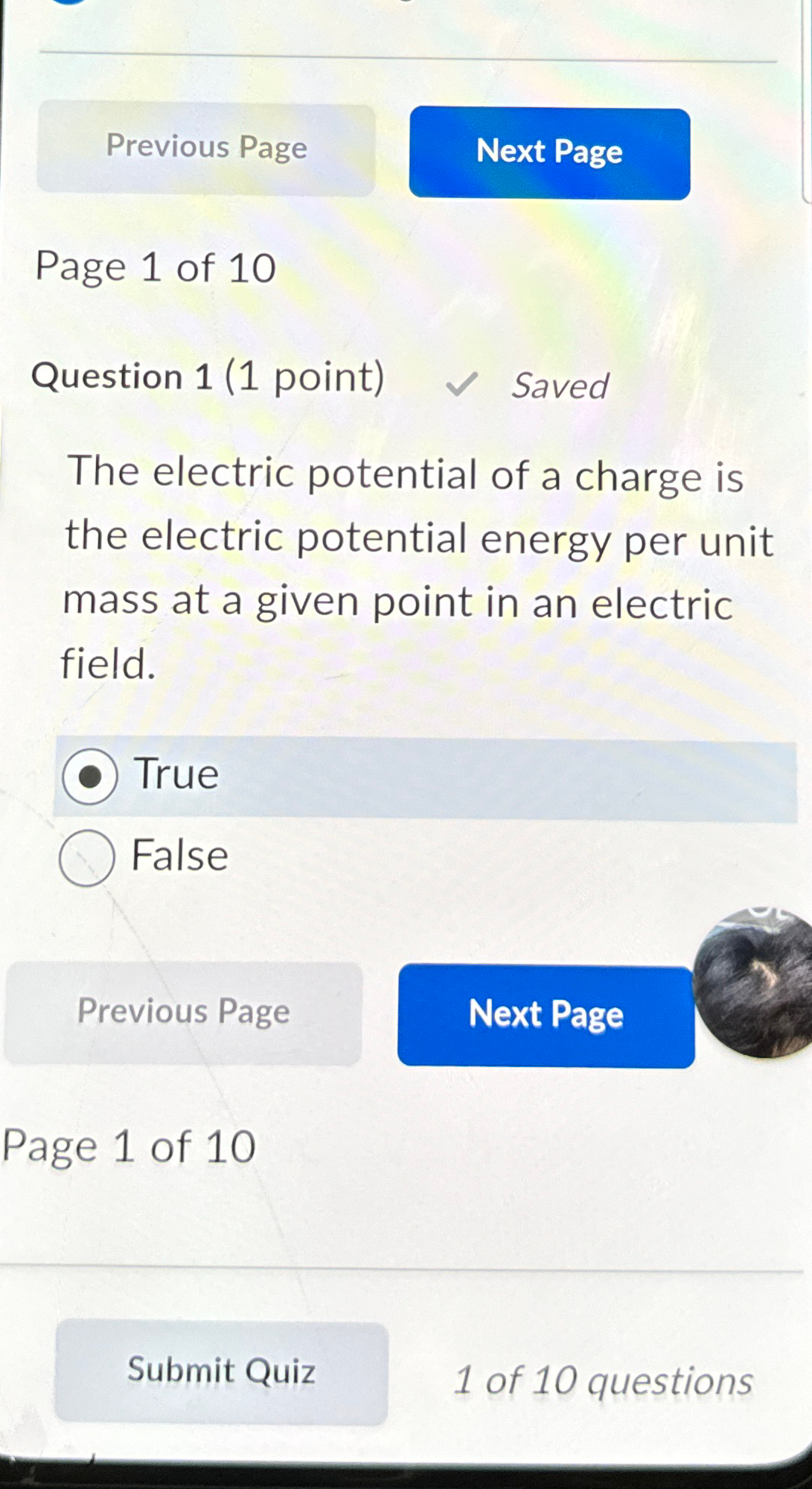Solved Page 1 ﻿of 10Question 1 (1 ﻿point) ﻿SavedThe | Chegg.com