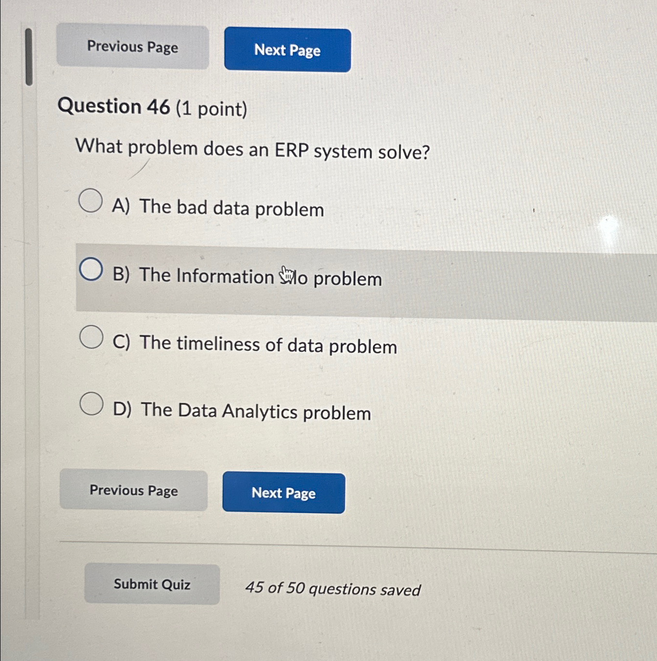 Solved Question 46 (1 ﻿point)What problem does an ERP system | Chegg.com