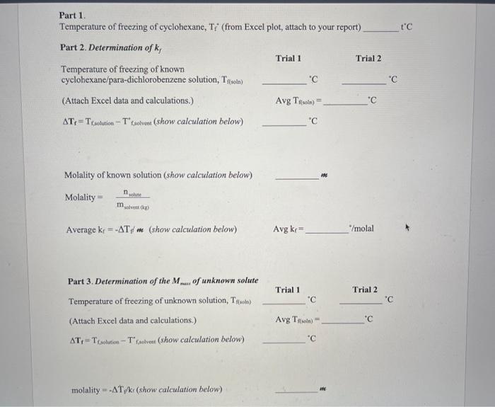 Solved Part 3. Determination of unknown solution, Tf(soln). | Chegg.com
