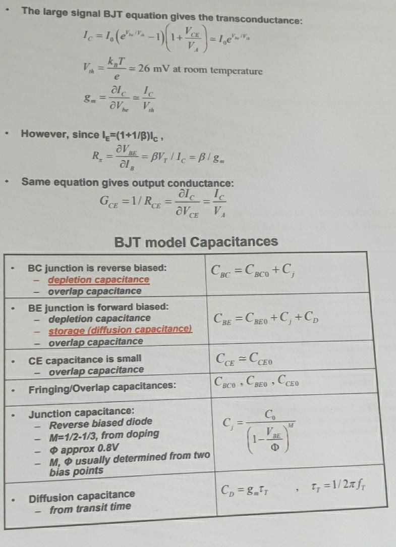 Solved The large signal BJT equation gives the | Chegg.com