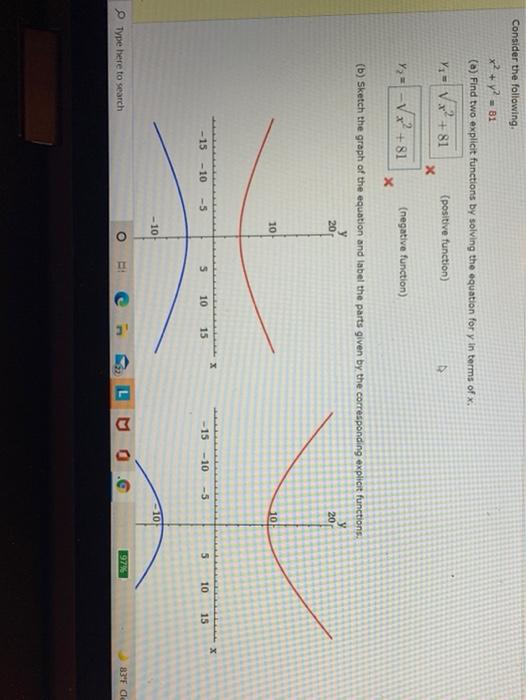 Solved Consider the following: x2 + y2 81 (a) Find two | Chegg.com