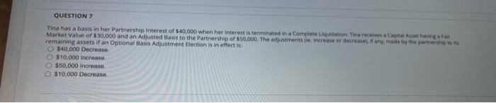 Solved remaining assets if an Optional Basis Adjustment | Chegg.com
