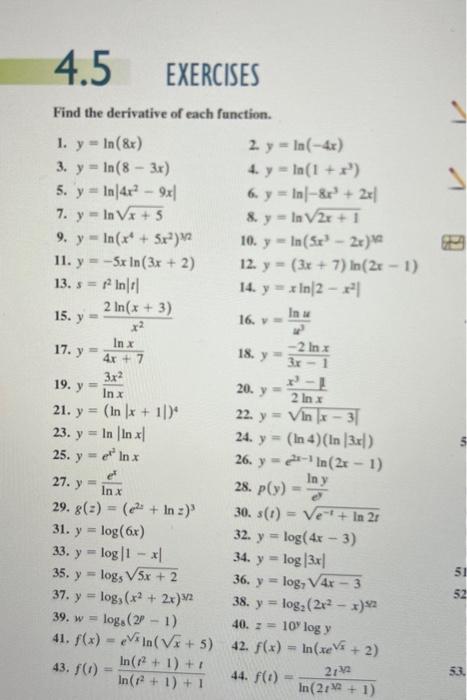 Solved find the derivative of the following | Chegg.com