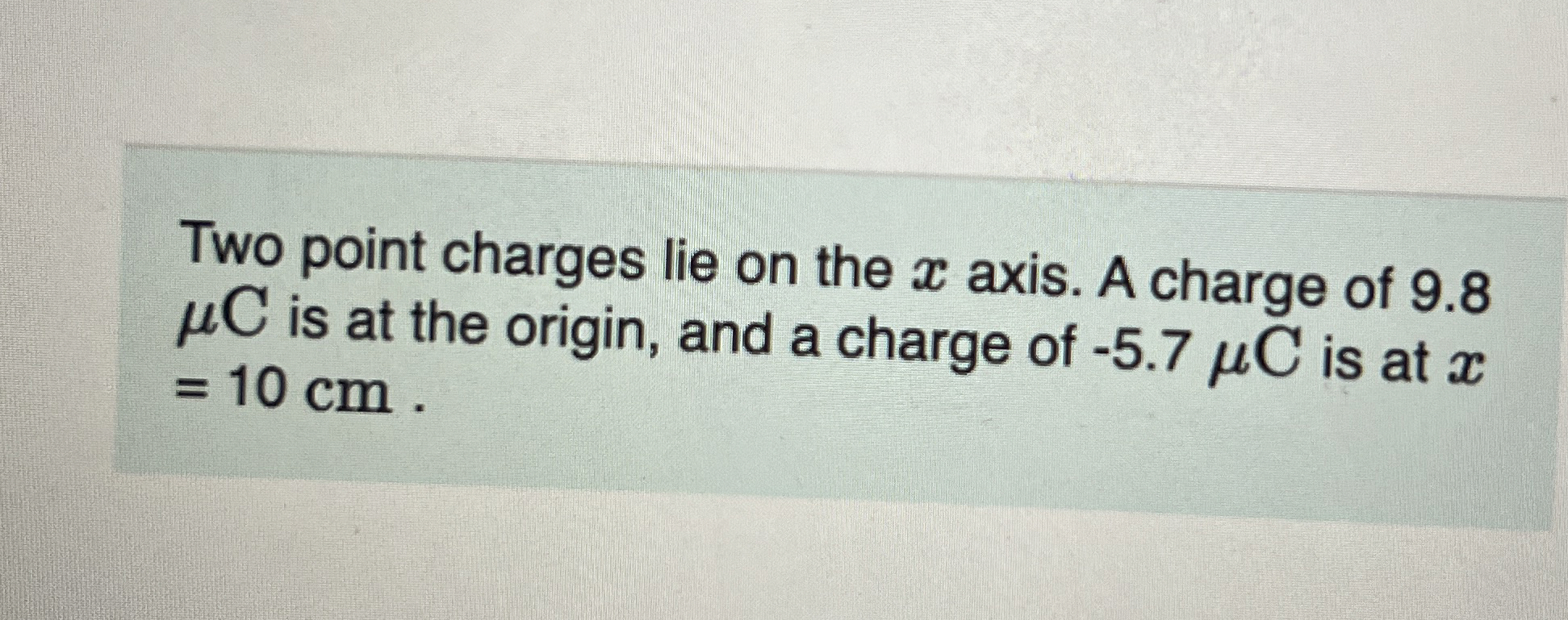 Solved Two point charges lie on the x ﻿axis. A charge of | Chegg.com