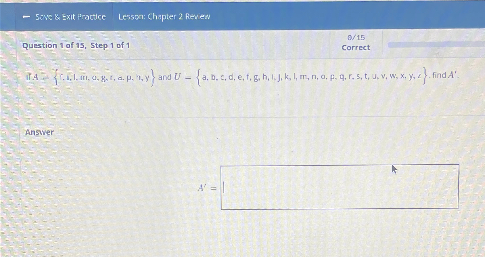 Solved larr Save & Exit PracticeLesson: Chapter 2 | Chegg.com
