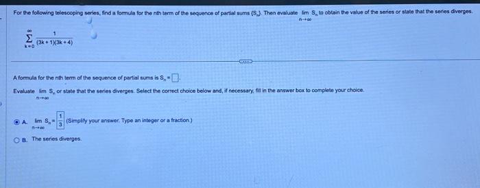 Solved For the following telescoping series, find a formula | Chegg.com