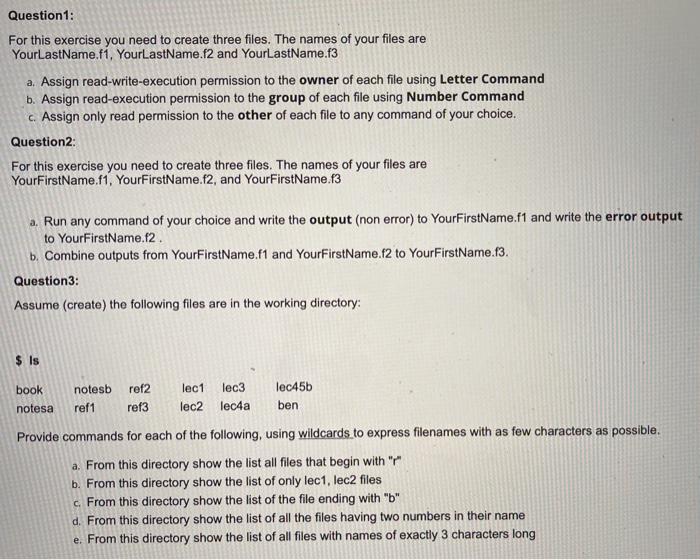 Solved Question 1: For this exercise you need to create | Chegg.com