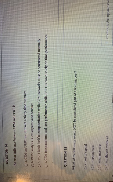 Solved QUESTION 14 The main difference between CPM and PERT | Chegg.com