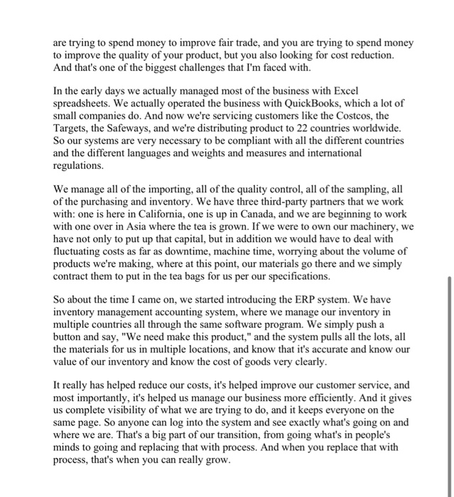 Solved 1 of 4 numi Organic Tea: Value Chain, IT, and | Chegg.com