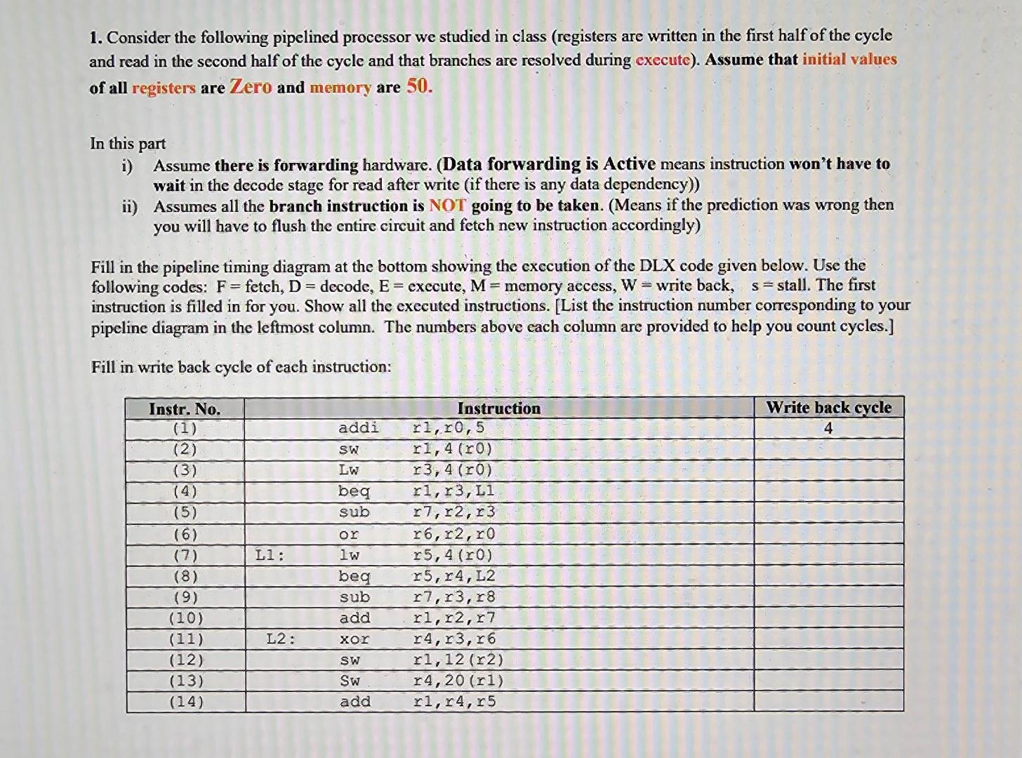 Solved 1. Consider the following pipelined processor we | Chegg.com