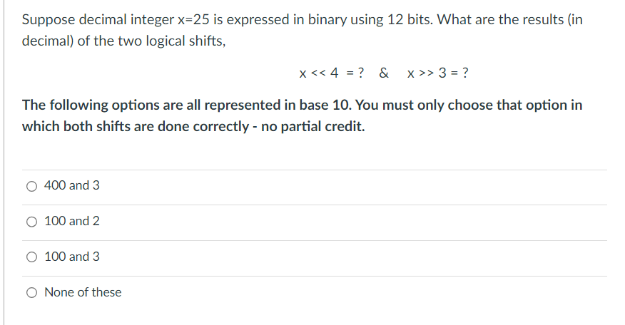 Suppose decimal integer x=25 ﻿is expressed in binary | Chegg.com