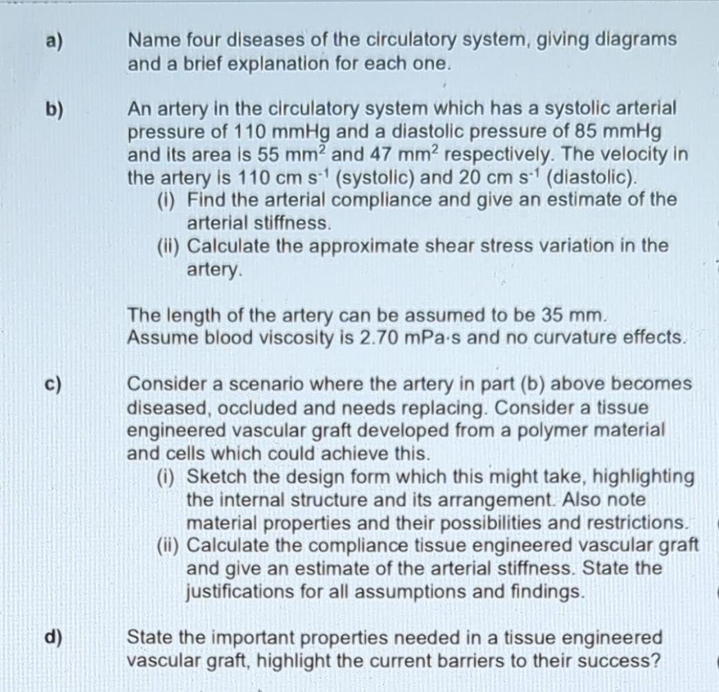 Solved Name four diseases of the circulatory system, giving | Chegg.com