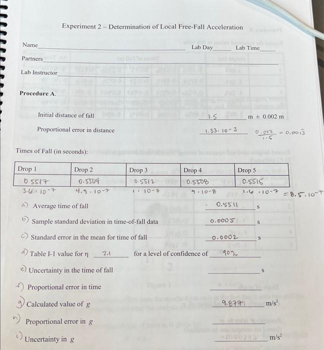 Solved Experiment 2 - Determination of Local Free-Fall | Chegg.com