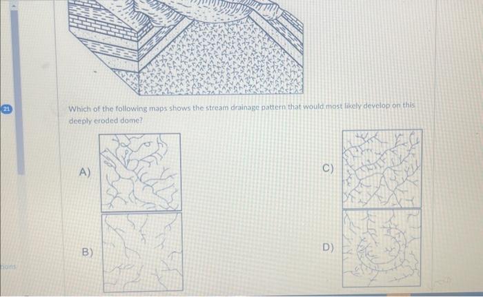 Solved Which of the following maps shows the stream drainage | Chegg.com