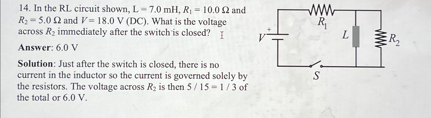 Solved In the RL ﻿circuit shown, L=7.0mH,R1=10.0Ω ﻿and | Chegg.com