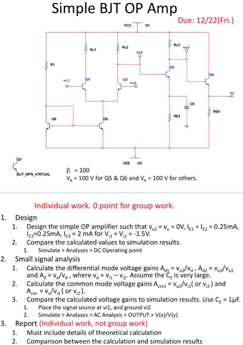 Solved Simple BJT OP Amp Individual work. 0 point for group | Chegg.com