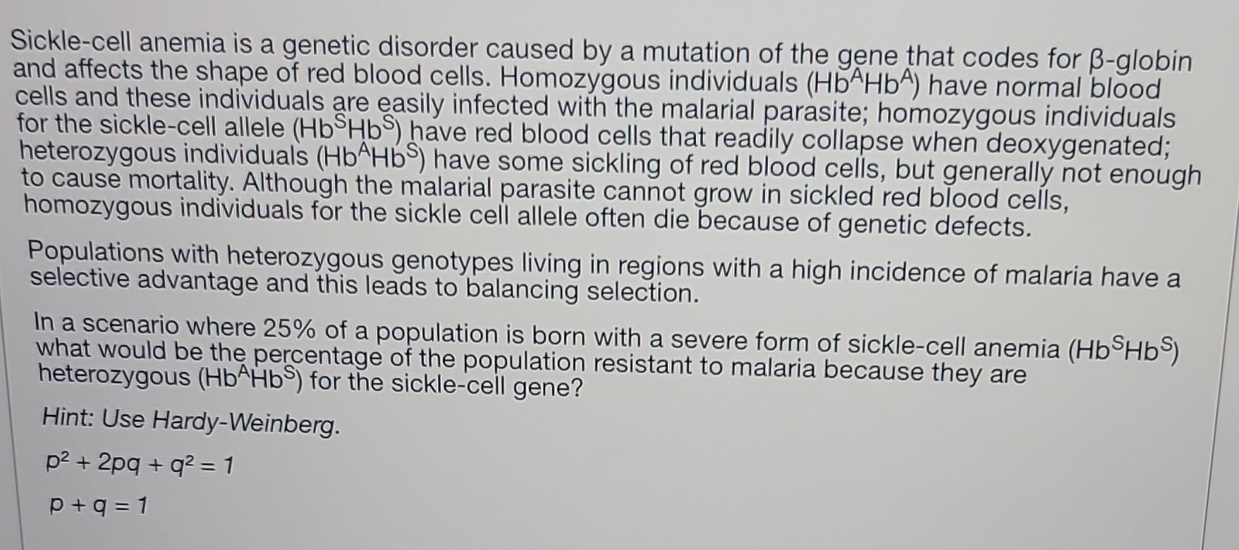 Solved Sickle-cell anemia is a genetic disorder caused by a | Chegg.com