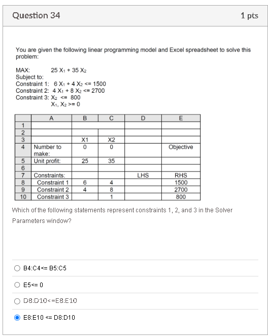 Solved Question 34You are given the following linear | Chegg.com