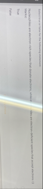 Solved Select true or false for the following | Chegg.com