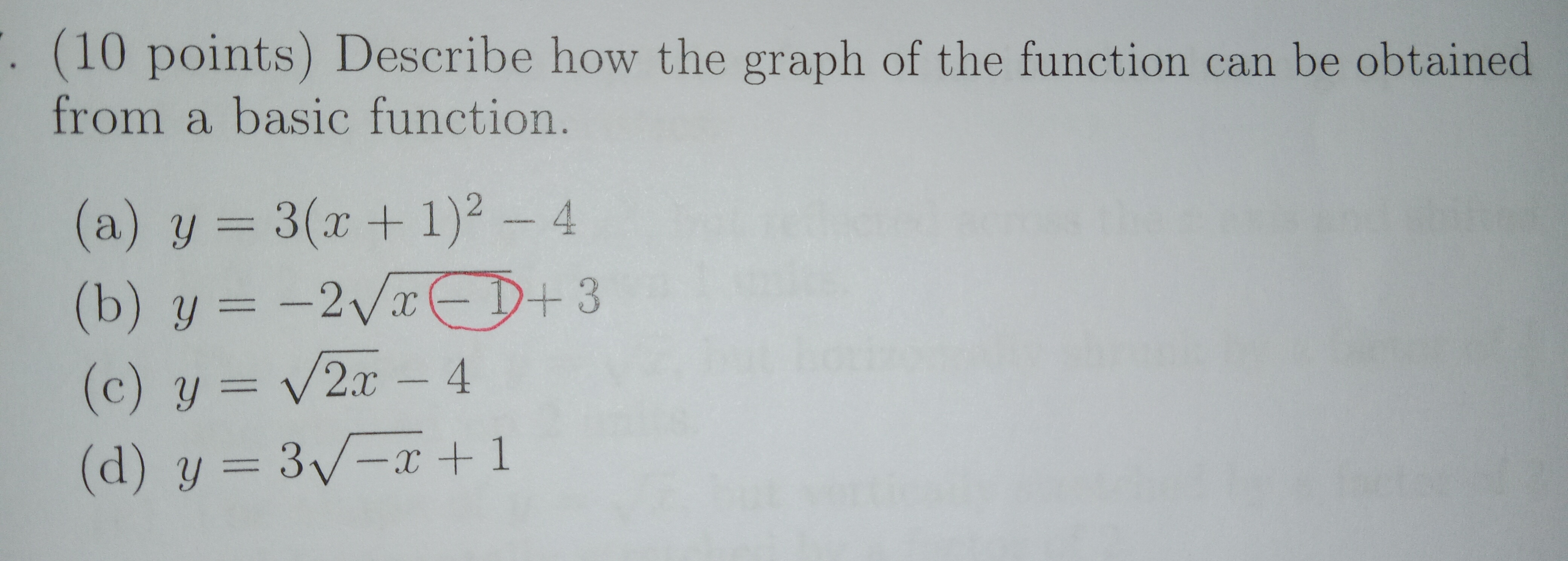 Solved (10 ﻿points) ﻿Describe how the graph of the function | Chegg.com