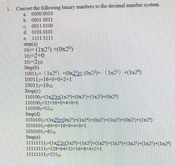 Solved a. 2. Convert the following hexadecimal numbers to | Chegg.com