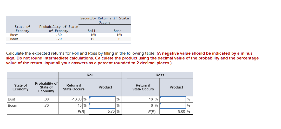 Solved Calculate the expected returns for Roll and Ross by | Chegg.com