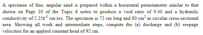 Solved A specimen of fine, angular sand is prepared within a | Chegg.com