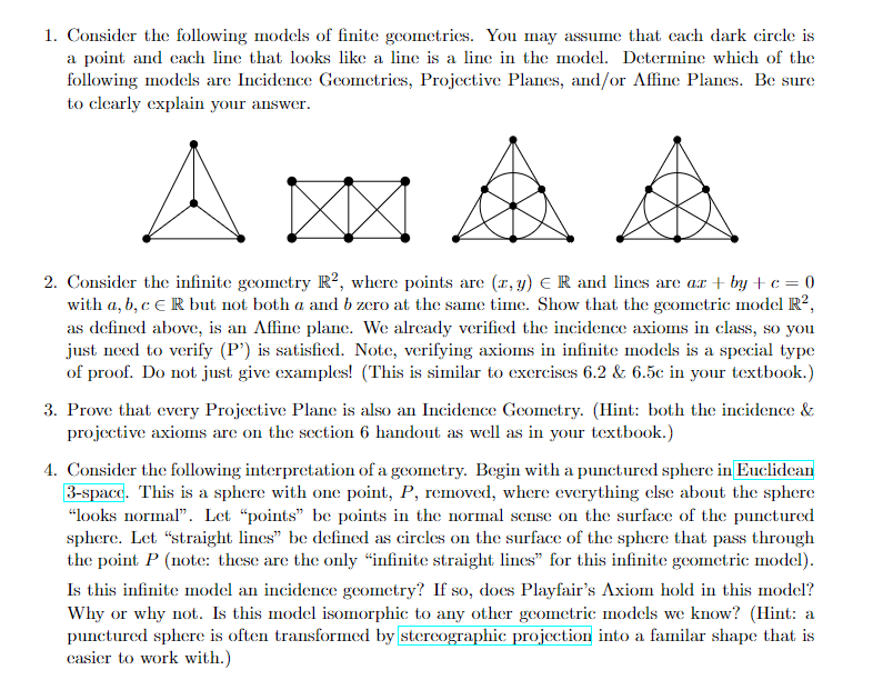 Solved Consider the following models of finite geometries. | Chegg.com