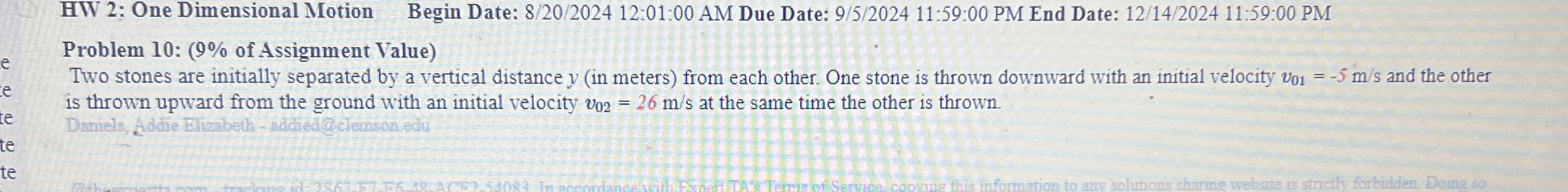 Solved HW 2; One Dimensional 01:00 ﻿AM Due Date: | Chegg.com