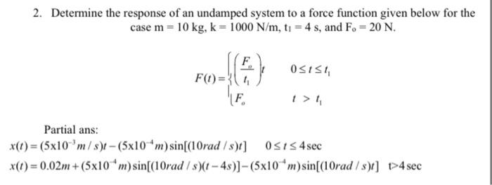 Solved 2. Determine the response of an undamped system to a | Chegg.com