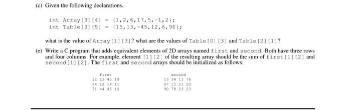 Solved C Given The Following Declarations Int Array 3 0567