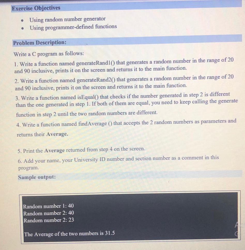 Solved Using C language please **Notes: 1) using random | Chegg.com