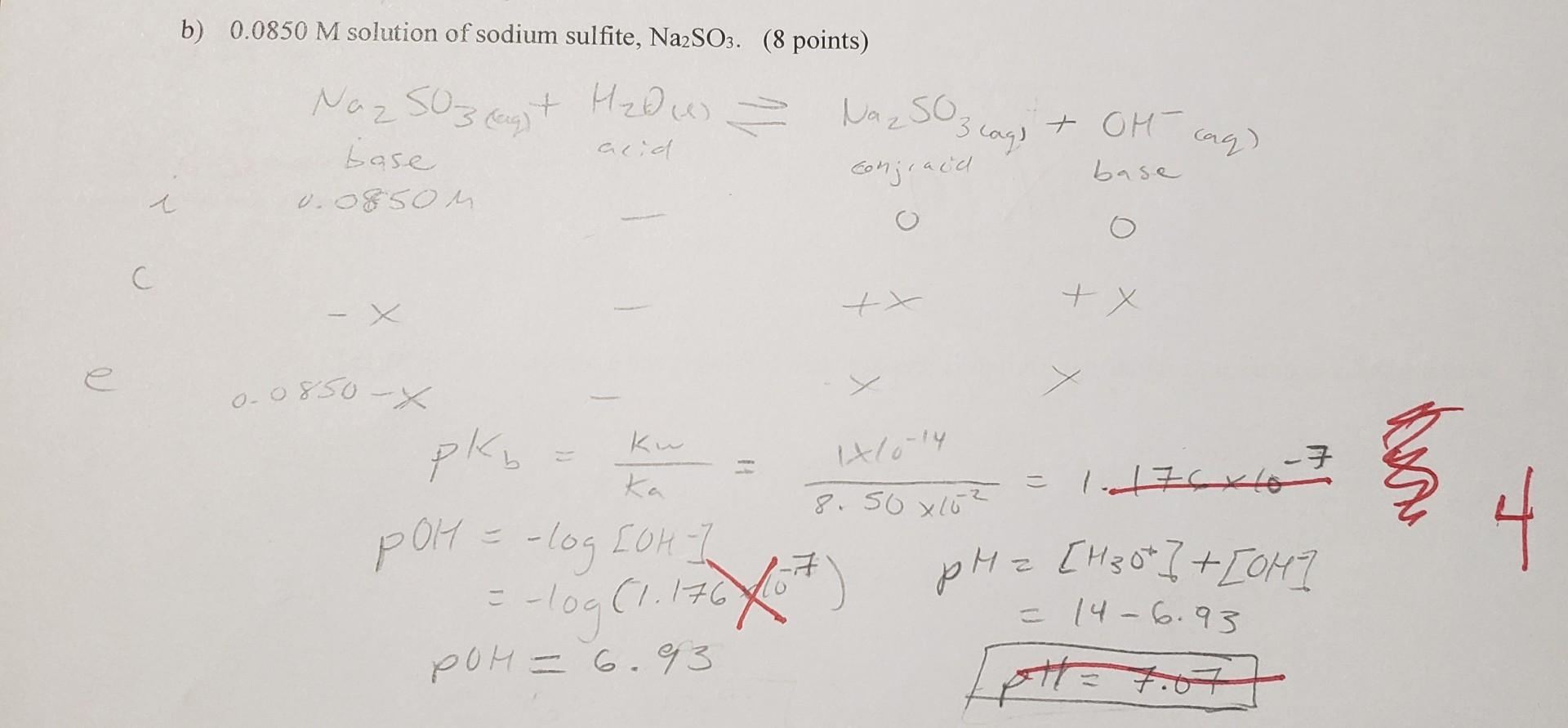 Solved b) 0.0850M solution of sodium sulfite, Na2SO3. (8 | Chegg.com