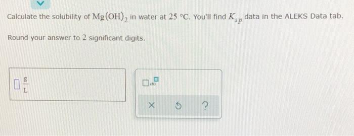 Solved Calculate the solubility of Mg(OH), in water at 25 | Chegg.com
