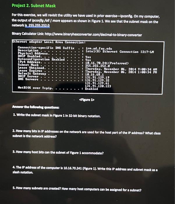 Solved Project 2. Subnet Mask For this exercise, we will | Chegg.com