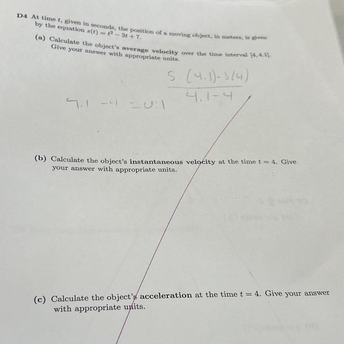 Solved D4 At time t, given in seconds, the position of a | Chegg.com