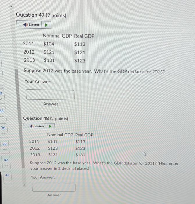Solved Question 47 ( 2 points) Suppose 2012 was the base | Chegg.com