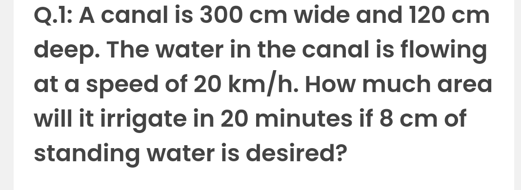 Solved Q.1: A canal is 300cm ﻿wide and 120cm ﻿deep. The | Chegg.com