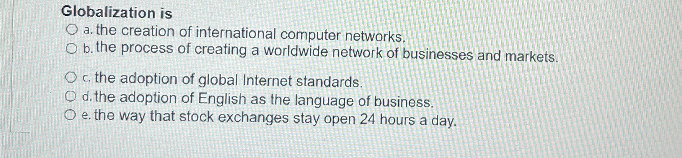 Solved Globalization isa. ﻿the creation of international | Chegg.com