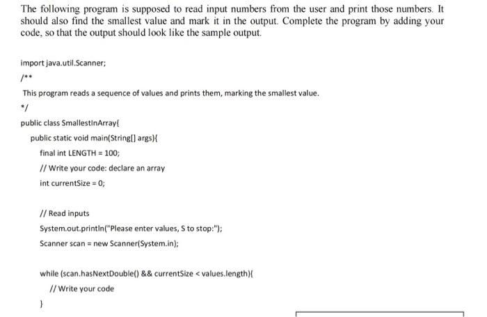 Solved The following program is supposed to read input | Chegg.com
